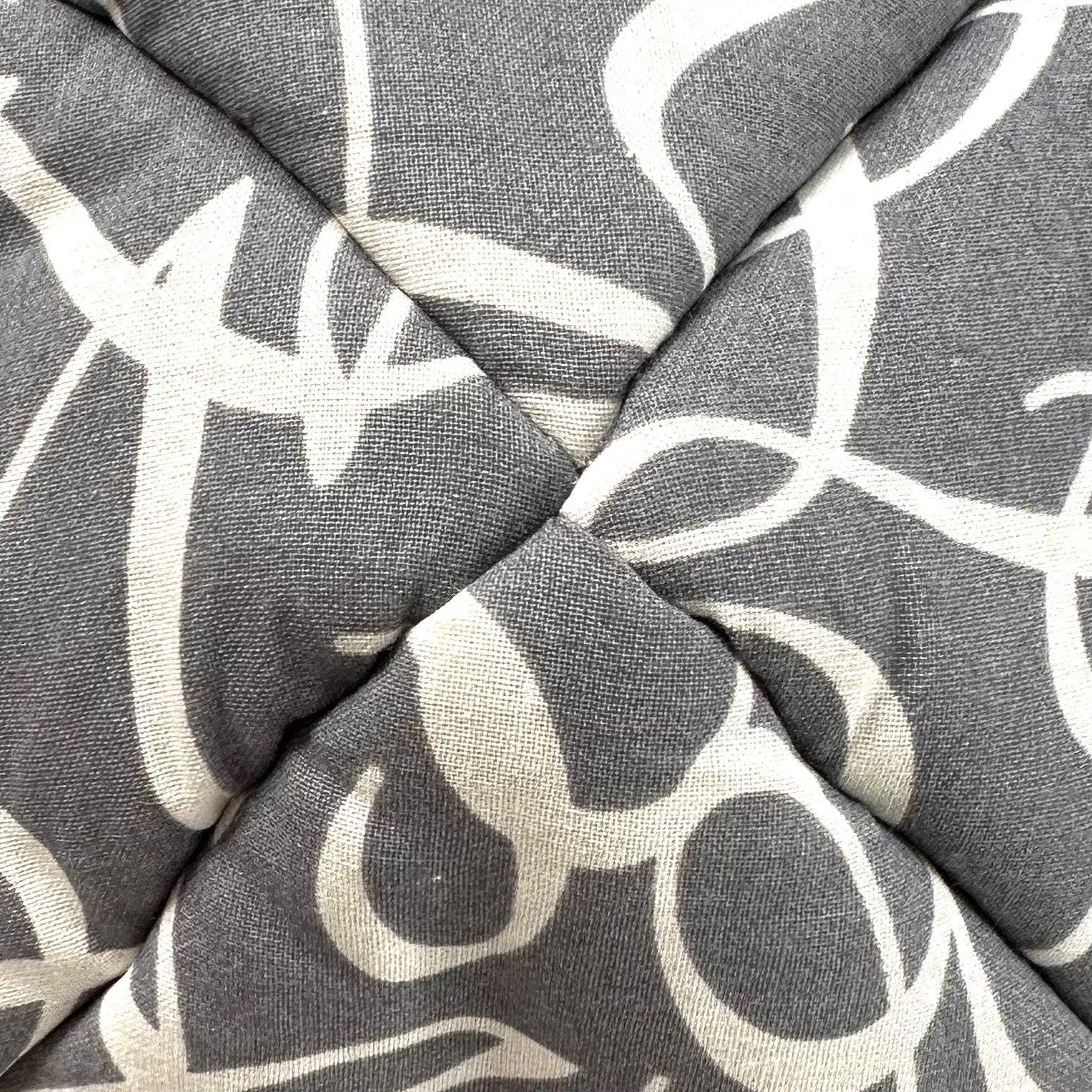 Luxury grey cat igloo bed with white swirl design and a removable cushion